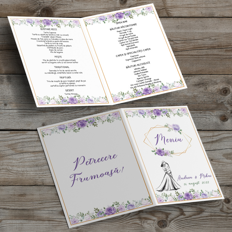 Meniu nunta tip carte MN-017 - Invitatii, save the date, marturii ...