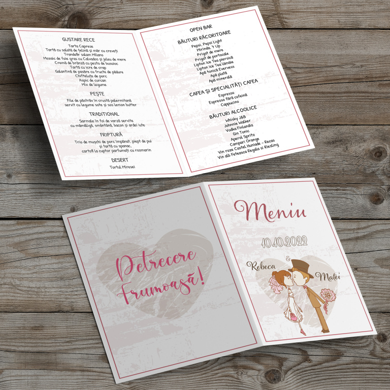 Meniu nunta tip carte MN-001 - Invitatii, save the date, marturii ...