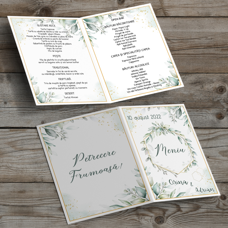 Meniu nunta tip carte MN-017 - Invitatii, save the date, marturii ...