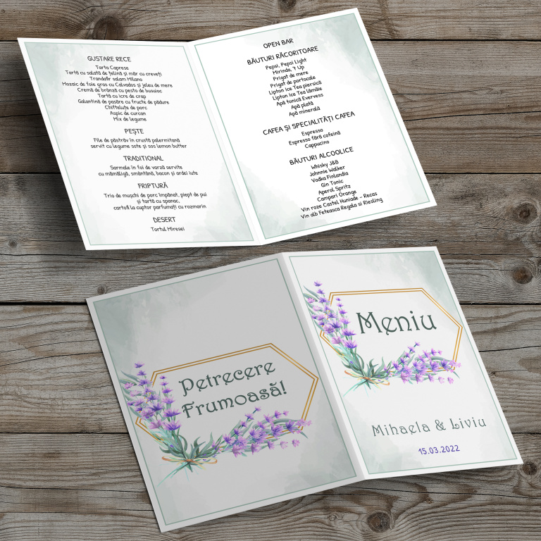 Meniu nunta tip carte MN-017 - Invitatii, save the date, marturii ...