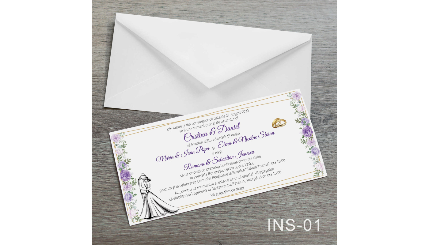 Invitatii nunta cu plic alb - INS-01 - Invitatii, save the date ...